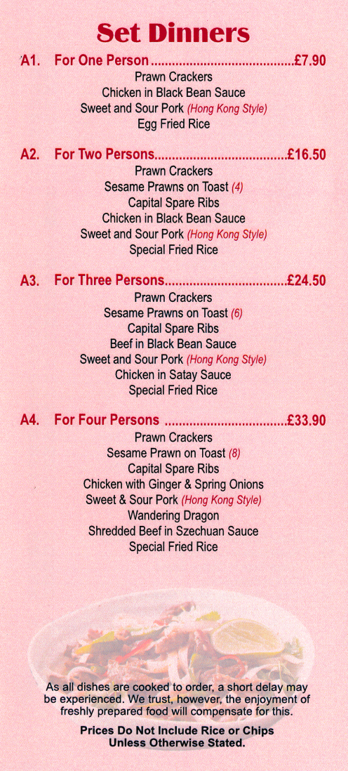 Menu for Golden Phoenix Cantonese takeaway in Sherwood, Nottingham