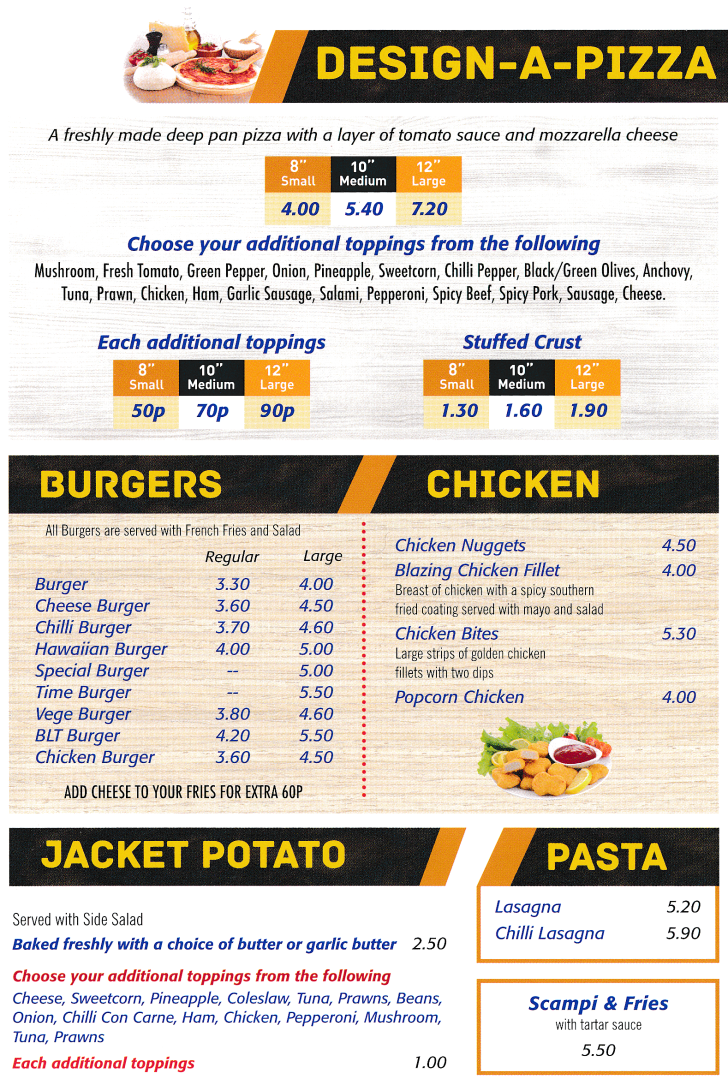 Takeaway and delivery menu for Pizza Time on Shelford Road in Radcliffe ...