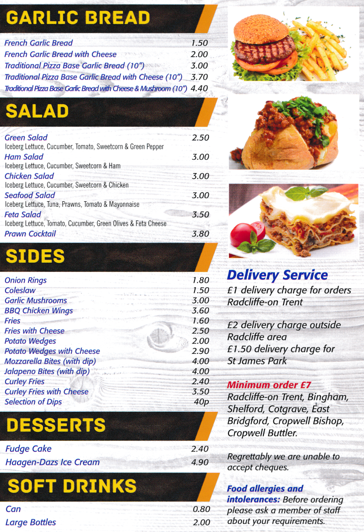 Takeaway and delivery menu for Pizza Time on Shelford Road in Radcliffe ...