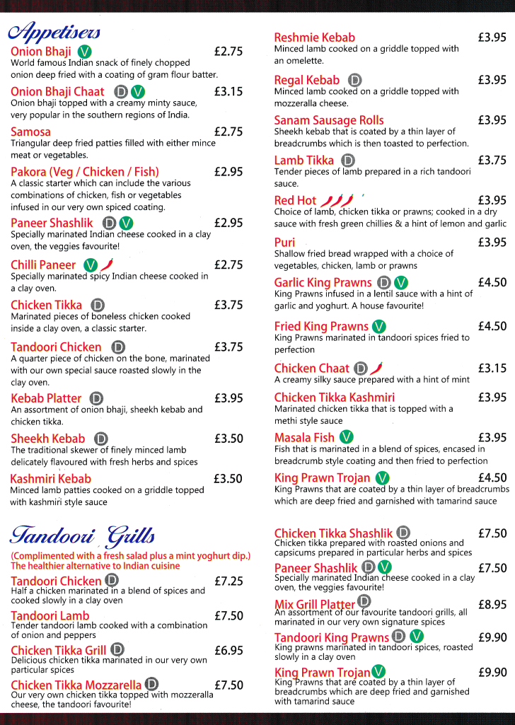 Sanam's menu; Indian food takeaway and delivery in Sherwood