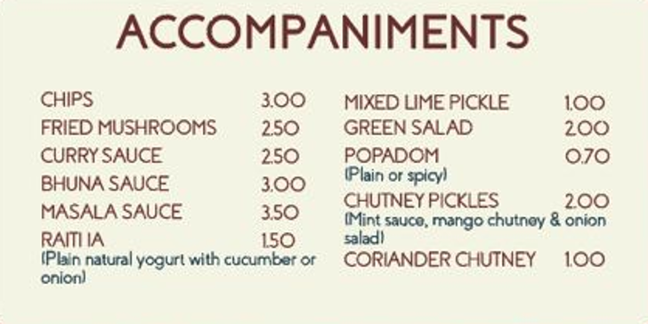 Takeaway menu, phone number and opening hours for Three Spices in ...