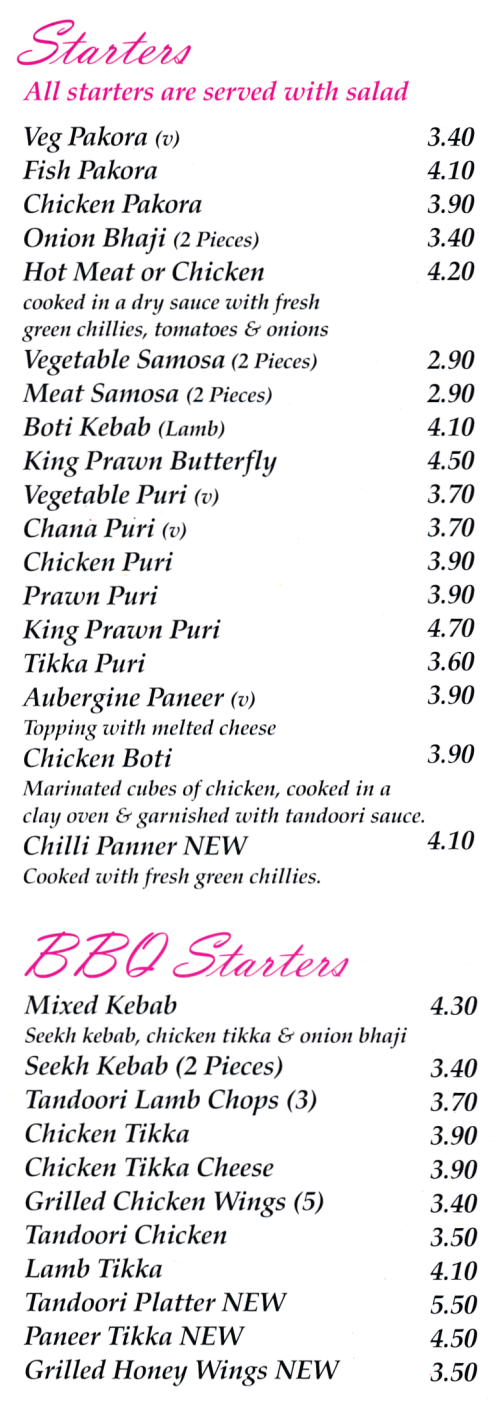 Menu for The Shama Indian takeaway in Beeston NG9 2DB